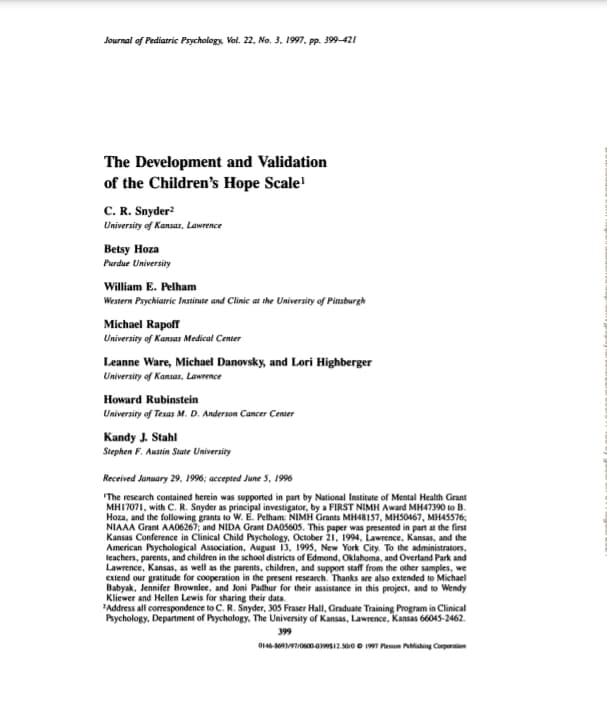 THE DEVELOPMENT AND VALIDATION OF THE CHILDREN'S HOPE SCALE - IASC ...