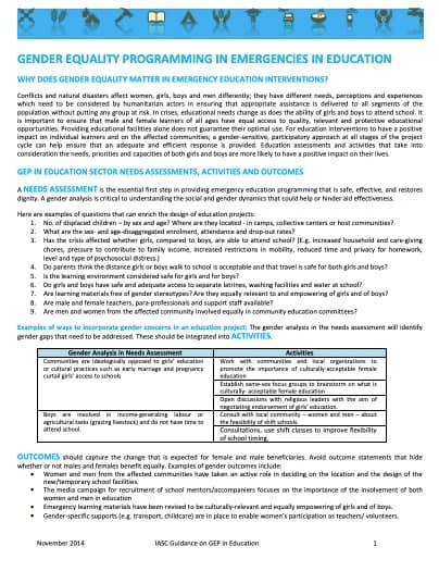 Gender Equality Programming in Emergencies in Education - MHPSS and EIE ...
