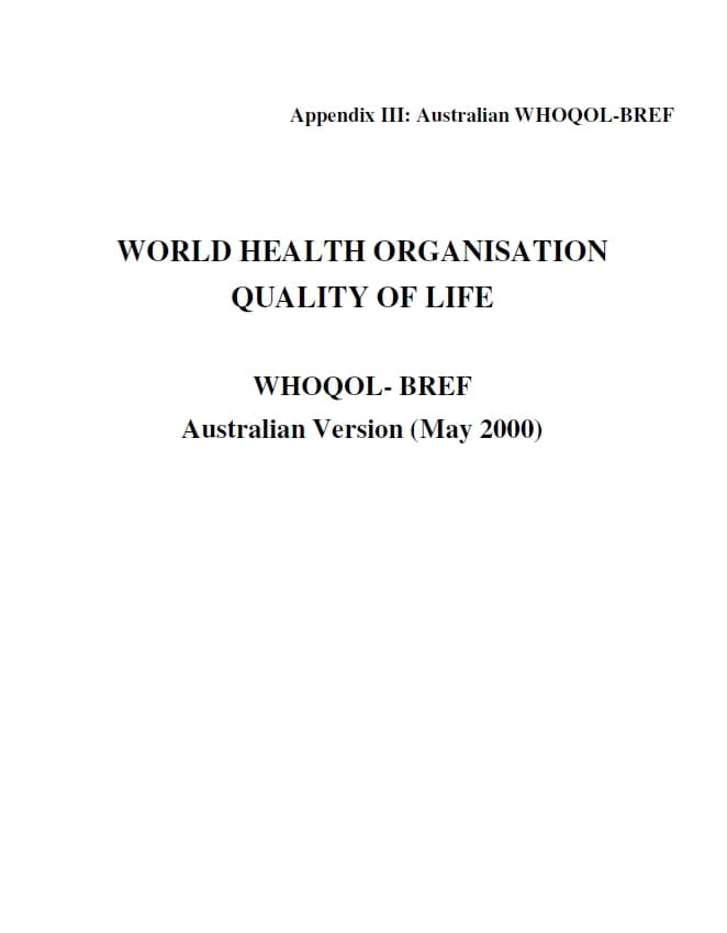 WHO QOL BREF - AUSTRALIA - IASC MHPSS M&E FRAMEWORK MOV Toolkit - The ...
