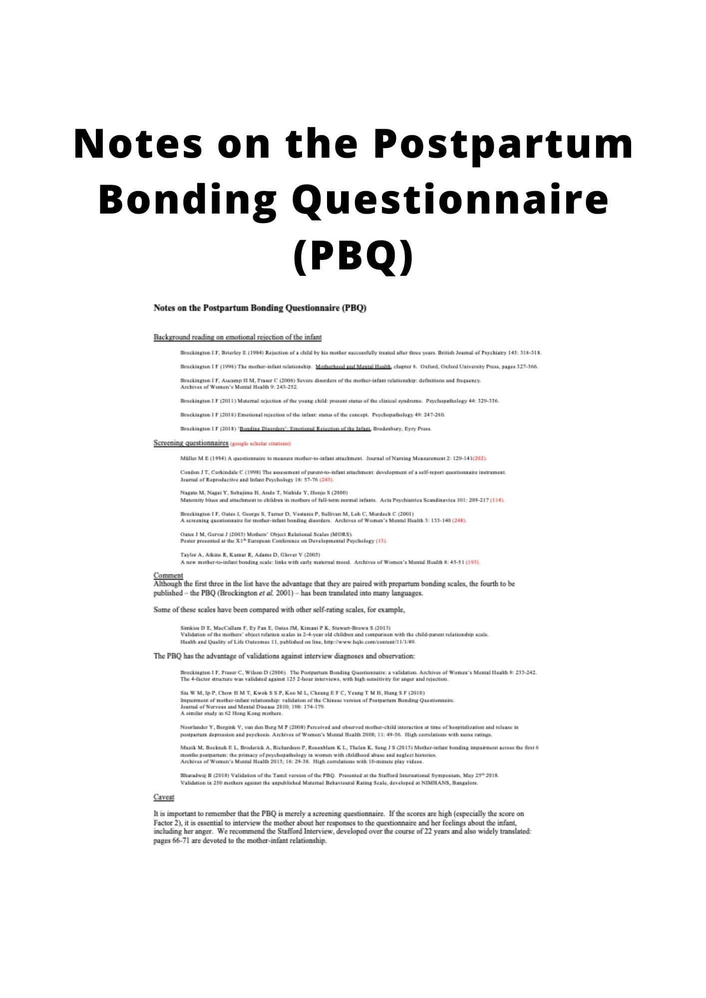 NOTES ON THE POSTPARTUM BONDING QUESTIONNAIRE (PBQ) - IASC MHPSS M&E ...