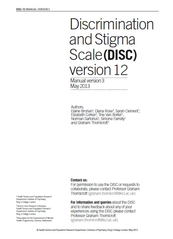 MANUAL VERSION 3: DISCRIMINATION AND STIGMA SCALE(DISC) VERSION 12 ...