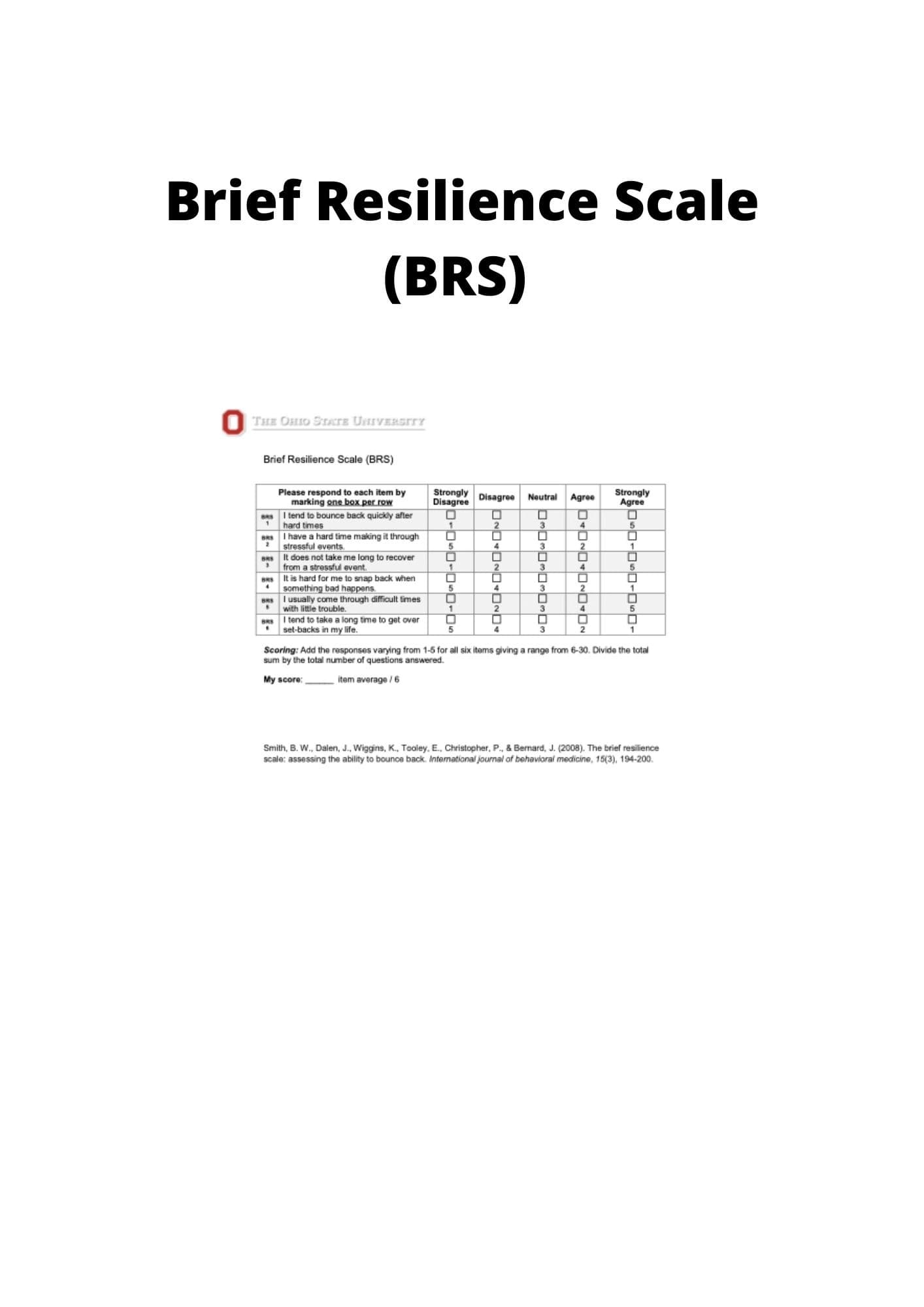BRIEF RESILIENCE SCALE (BRS) - IASC MHPSS M&E FRAMEWORK MOV Toolkit ... BRIEF RESILIENCE SCALE (BRS) - IASC MHPSS M&E FRAMEWORK MOV Toolkit ...